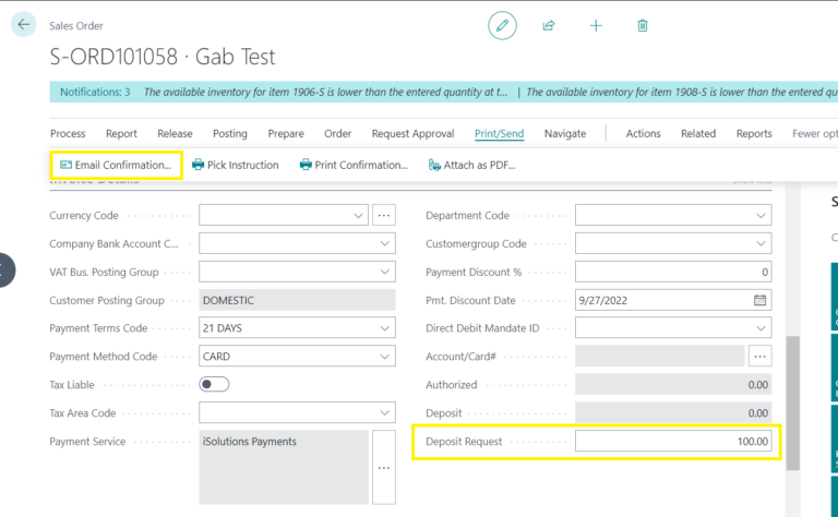Sales Order Deposit with Configurable Link - iSolutions